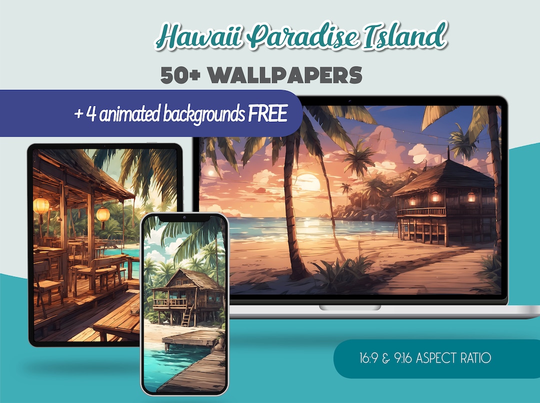 Hawaii Paradise Island Illustrations Bundle ANIMATED BACKGROUND. Lofi ...