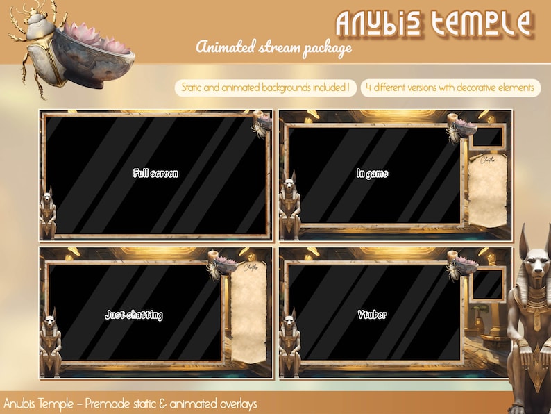 Anubis Temple Twitch Stream Package: Egyptian Vtuber Overlay (digital ...