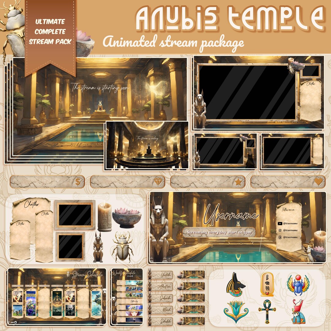 Anubis Temple Full Stream Package: Black Gold Marble Egypt Overlay ...