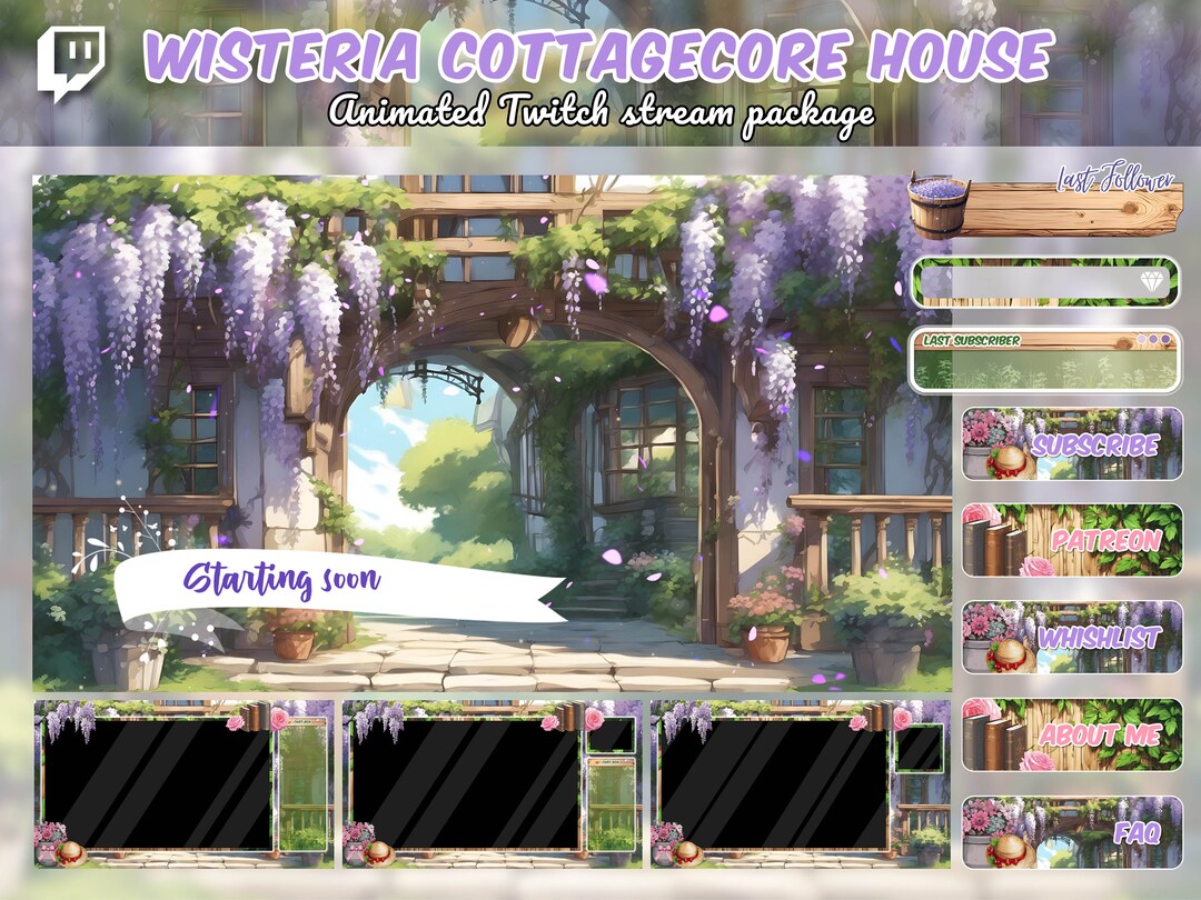 Wisteria Cottagecore House Twitch Animated Overlay Pack. Twitch Panels ...
