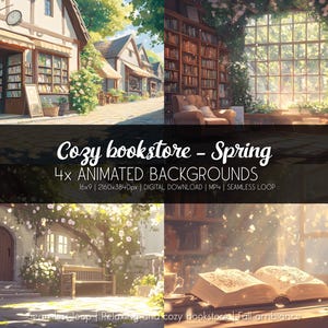 Cottagecore Bookstore Animated Backgrounds: Lofi Spring Stream ...