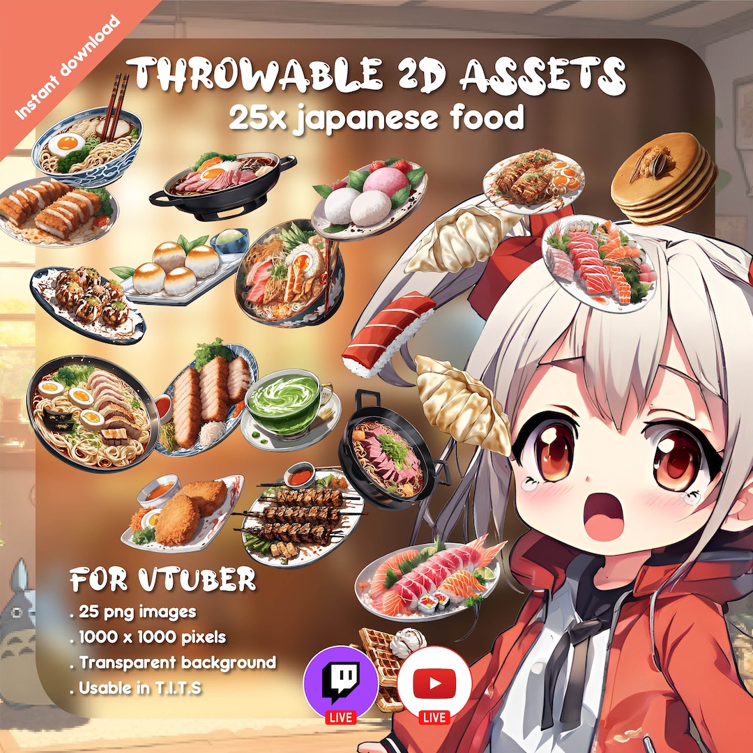 25 Japanese Food Vtuber Throwable Assets: 2D Stream Overlay (digital ...