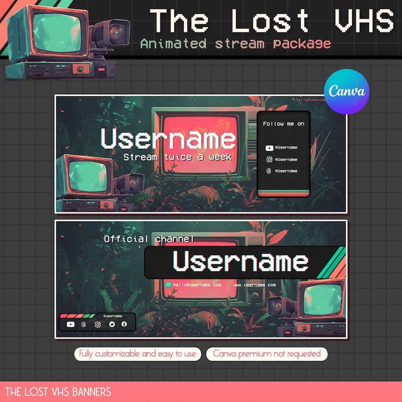 Retro Horror Full Stream Overlay Package: the Lost VHS Glitch Twitch ...