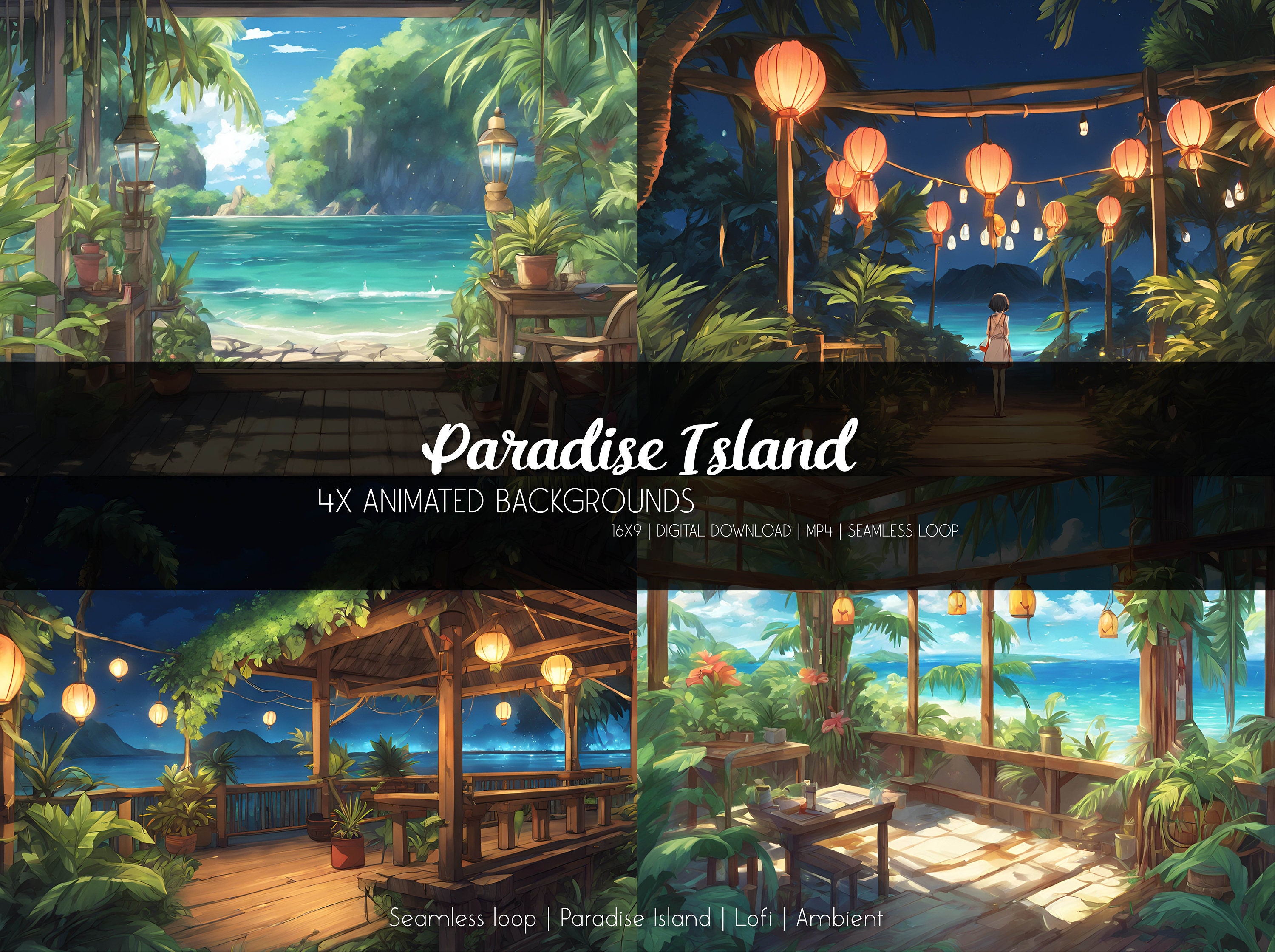 Paradise Island Animated Backgrounds: Stream, Zoom, Twitch (digital ...