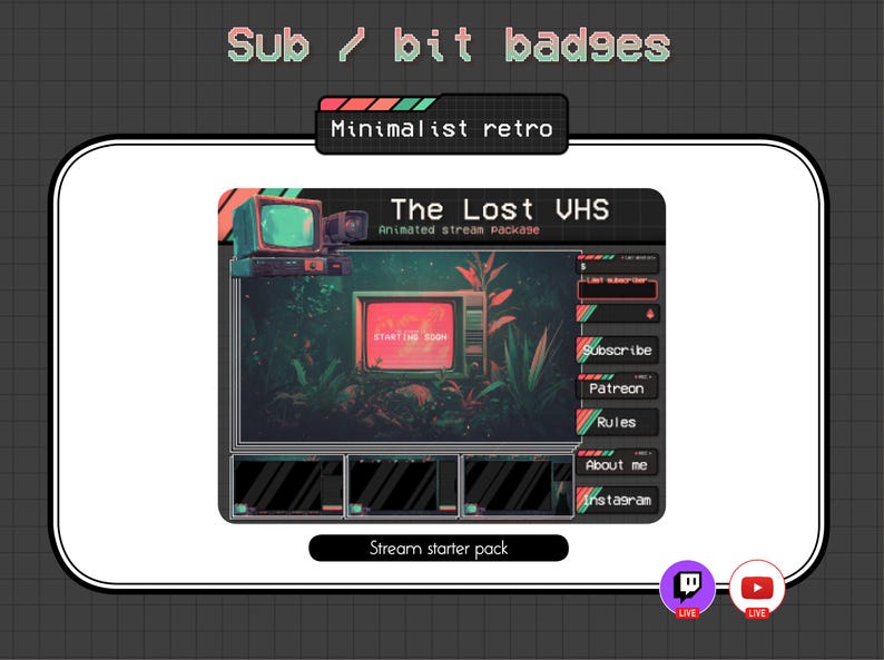 Retro VHS Twitch Badges: Pastel Minimalist Sub Badges (digital Download ...