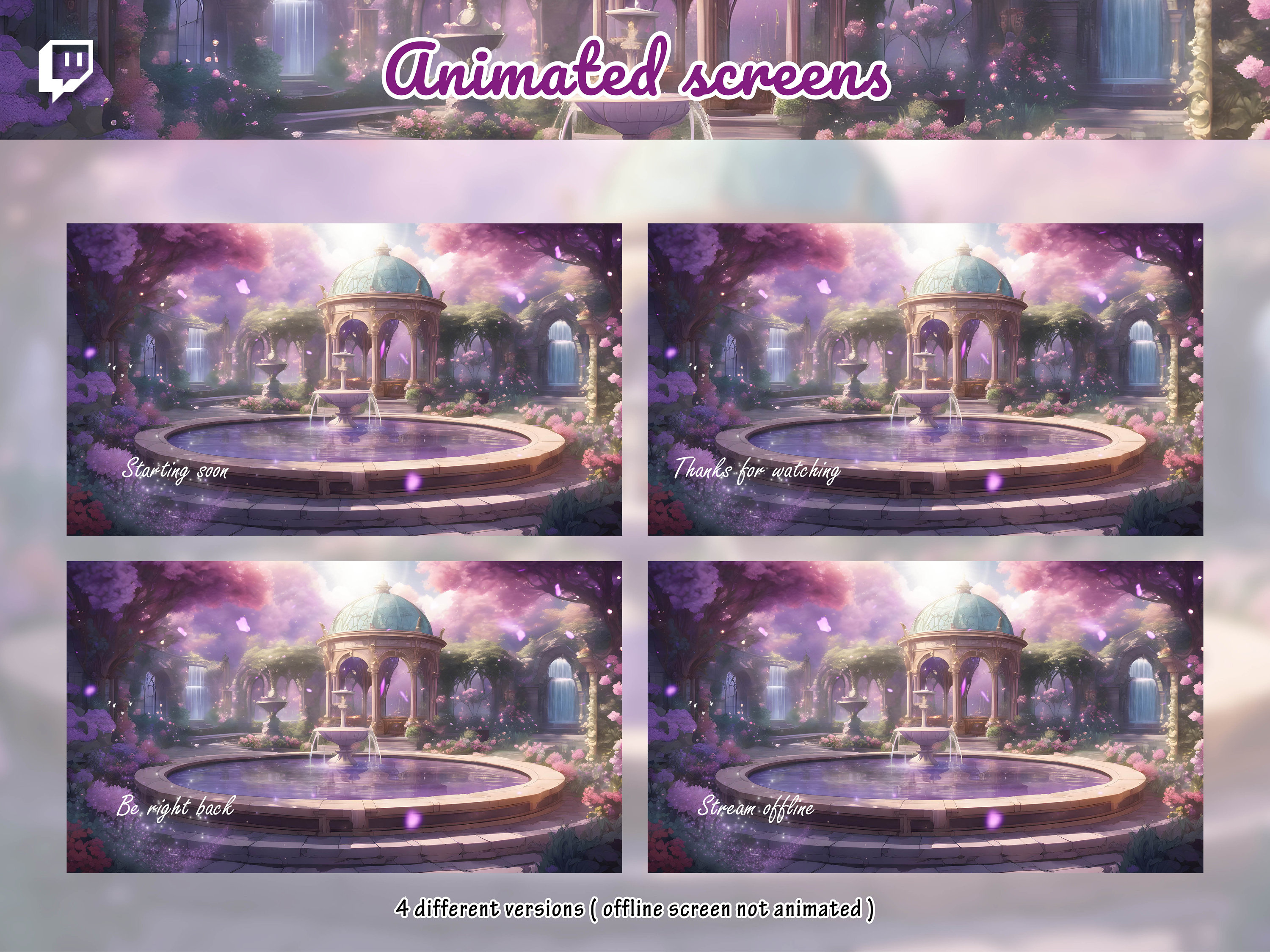 Purple Fairy Garden Twitch Animated Overlay Pack. Twitch Panels, Stream ...