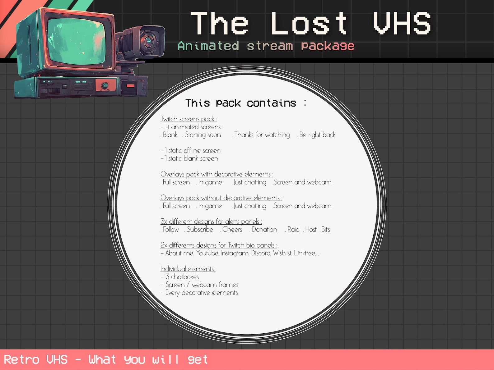 Retro Horror Twitch Overlay Package: Animated VHS Stream Assets ...