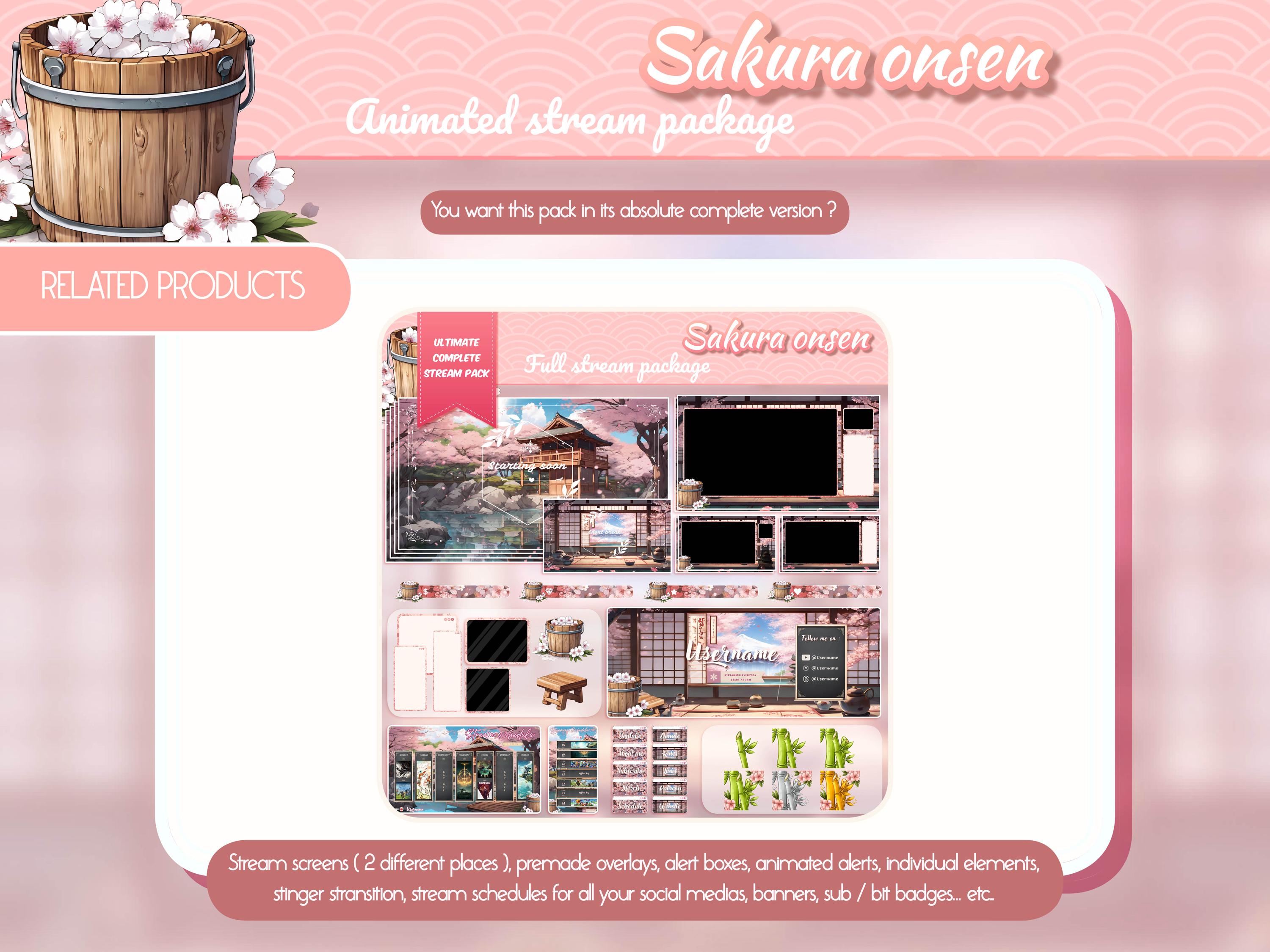 Samurai Sakura Onsen Animated Stream Package. Cherry Blossoms Hot ...