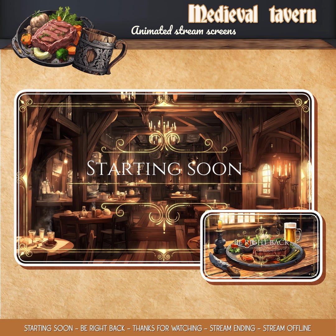 Fundo de transmissão do Twitch da taverna medieval de D&D. Tela de transmissão do Dungeon and ...