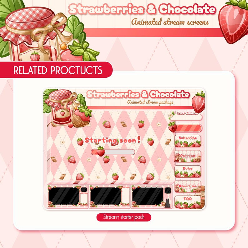 Hand-drawn Strawberry Chocolate Twitch Stream Screens: Kawaii Vtuber ...