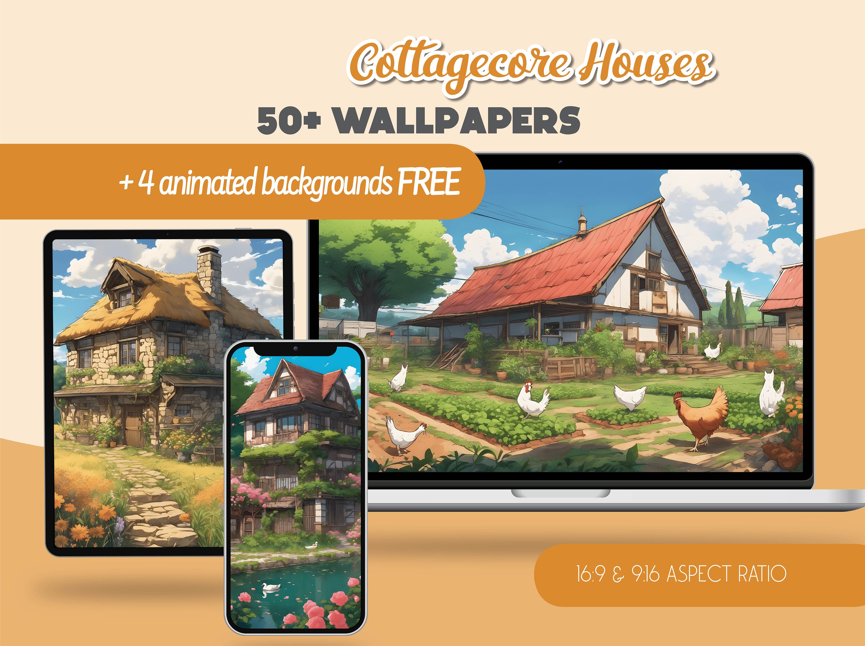 Cottagecore Houses Bundle ANIMATED BACKGROUND. Lofi Art Digital Wall ...