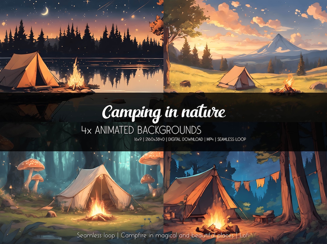 Camping Animated Backgrounds: Lofi Forest Stream Decoration (digital ...