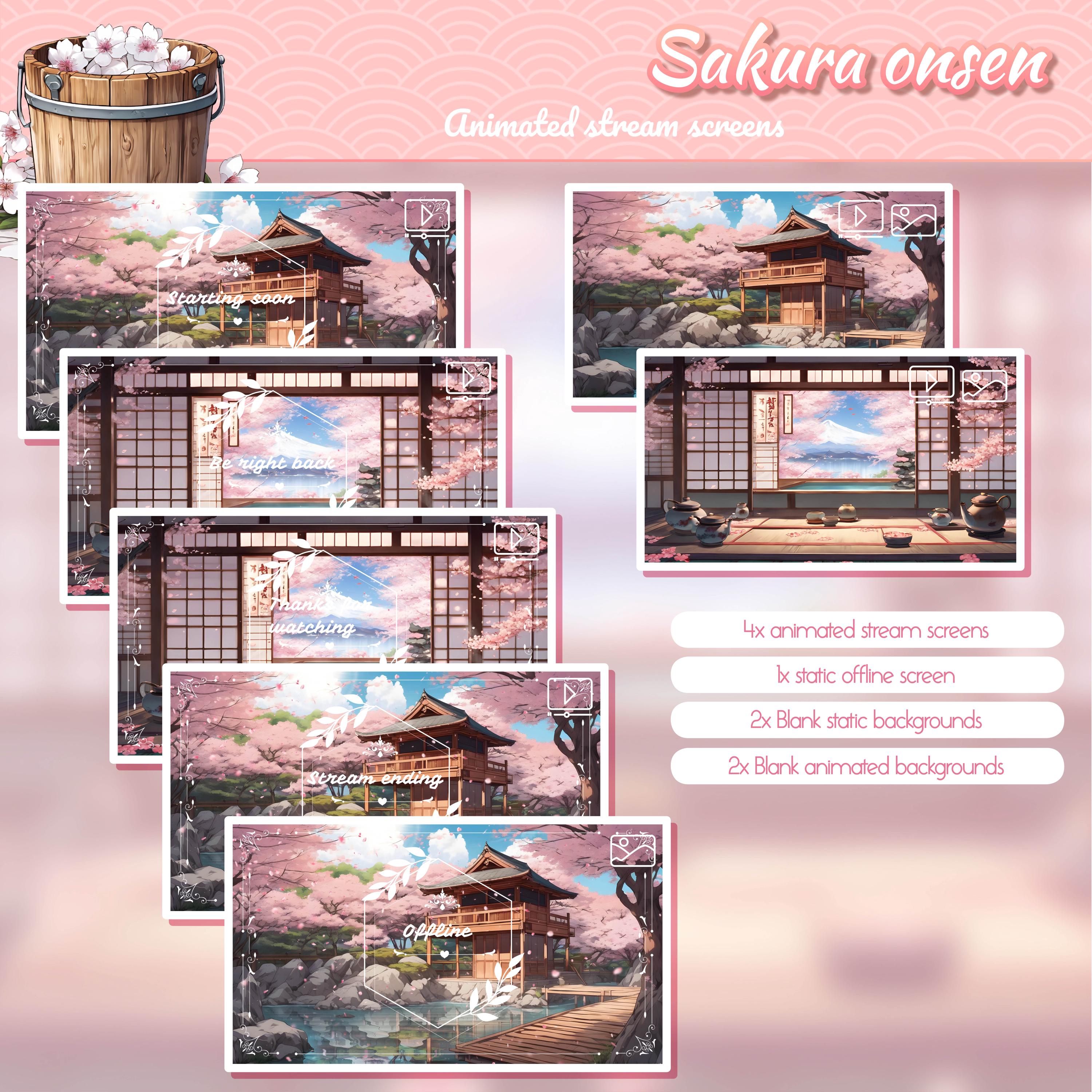 Sakura Onsen Animated Stream Screens: Japanese Cherry Blossom (digital ...