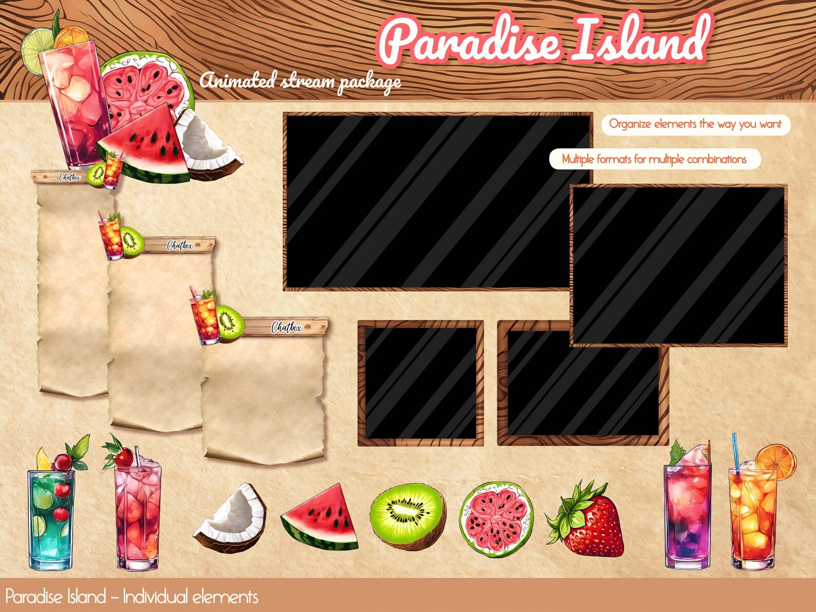 Paradise Island Animated Twitch Stream Overlay Package (digital ...