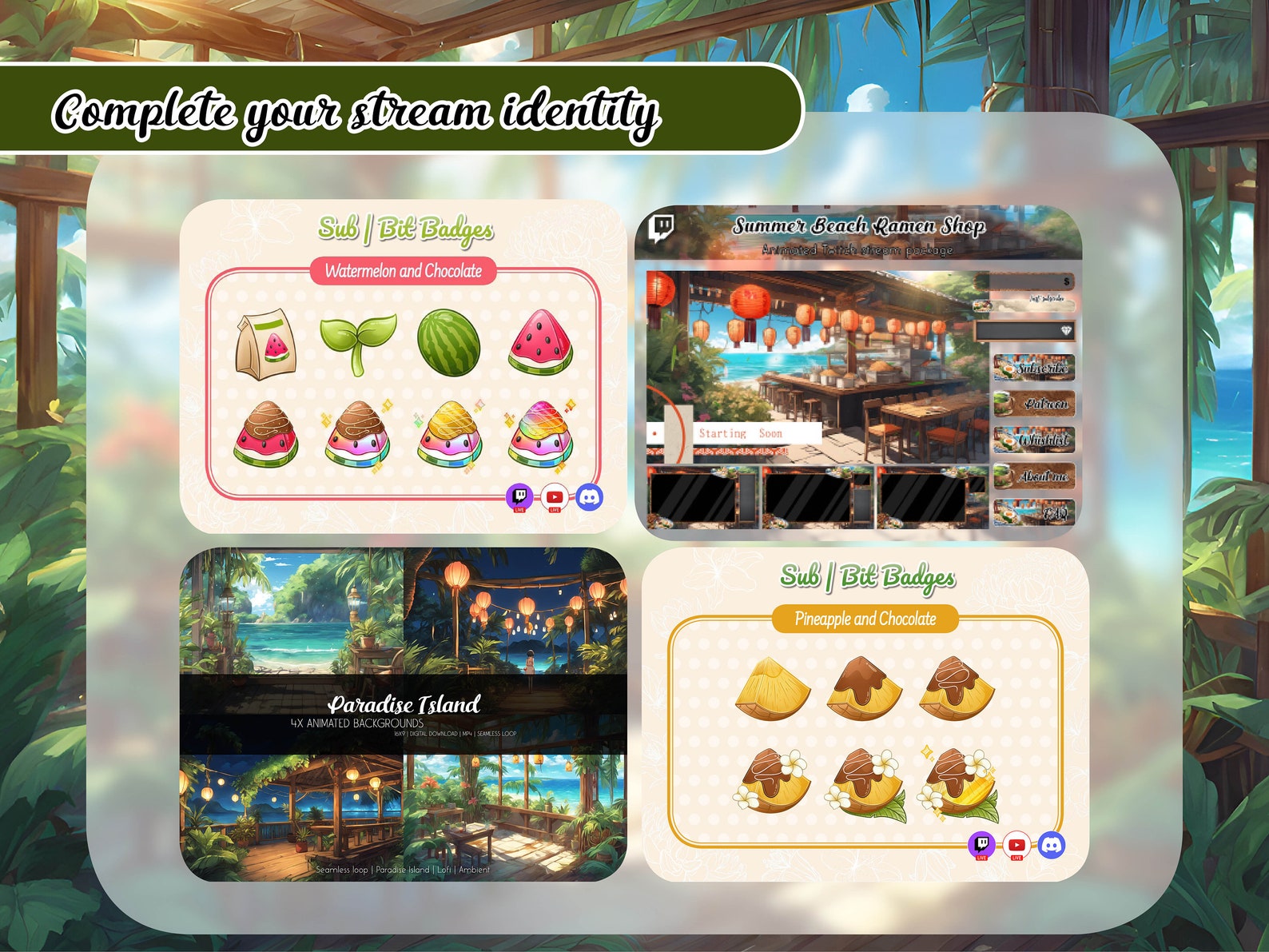 Summer Beach Twitch Animated Overlay Pack. Twitch Panels, Stream ...