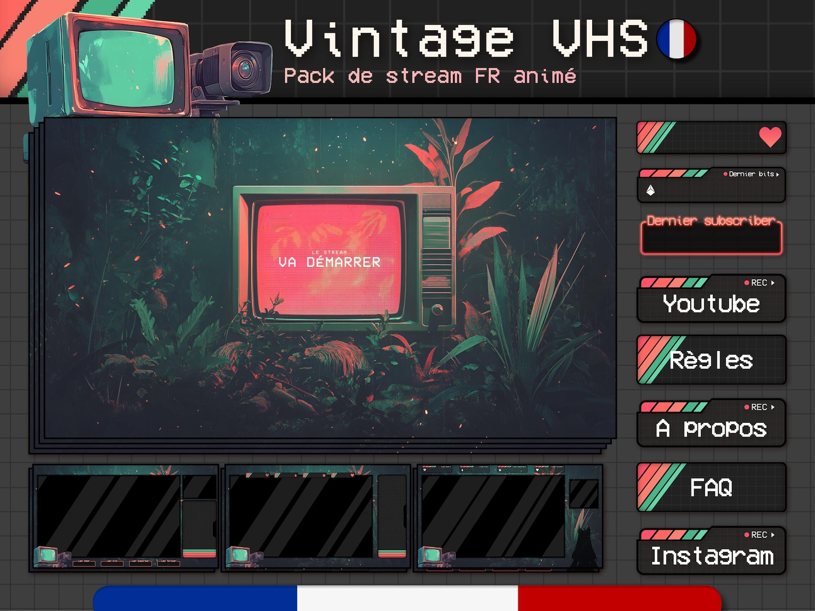 Retro Analog Horror Twitch Stream Package FRENCH : Vintage VHS Animated ...