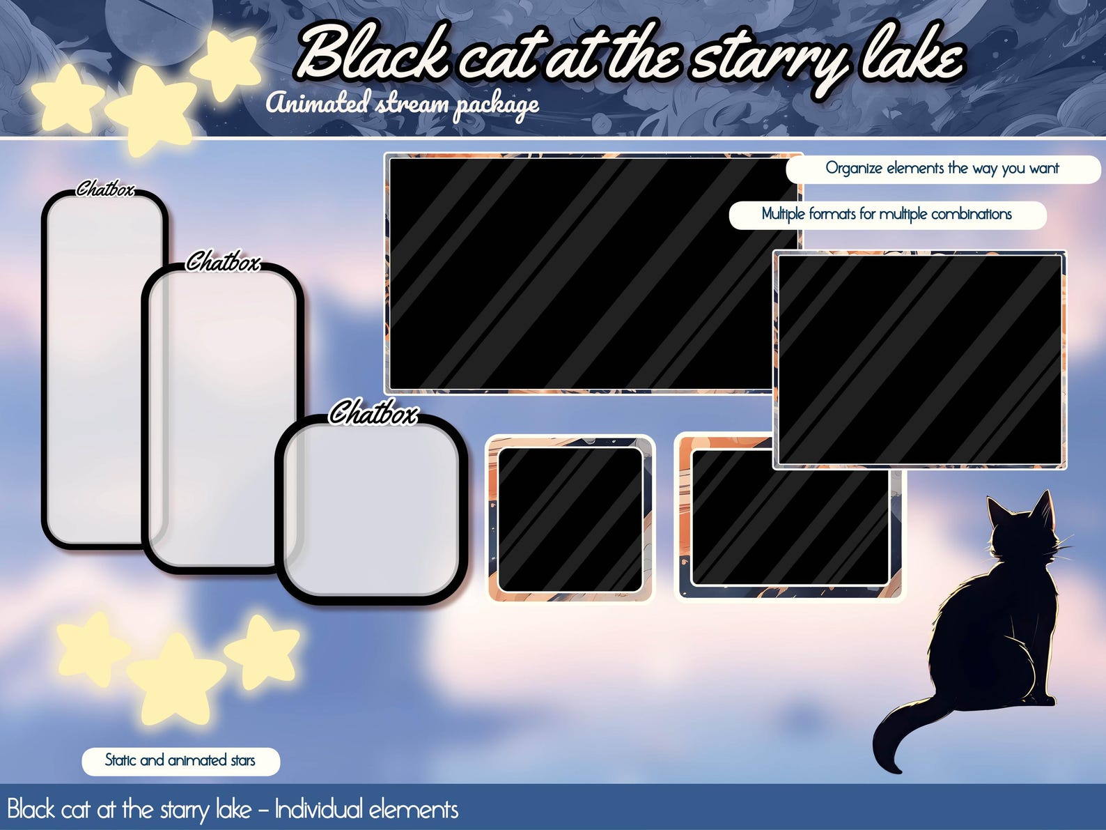 Black Cat Starry Lake Animated Twitch Stream Package (digital Download ...