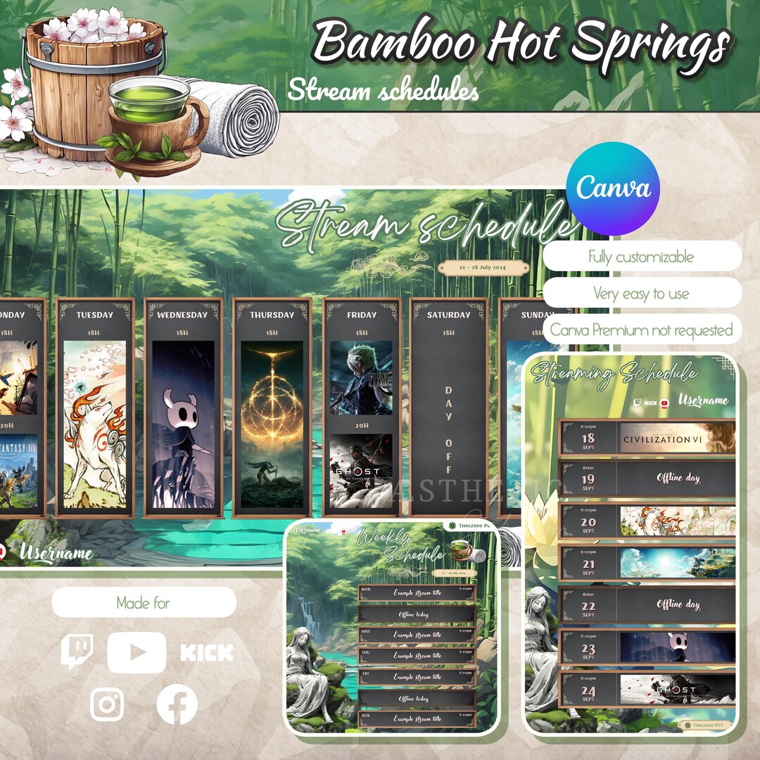 Bamboo Hot Springs Stream Schedule: Japanese Onsen Canva Template ...