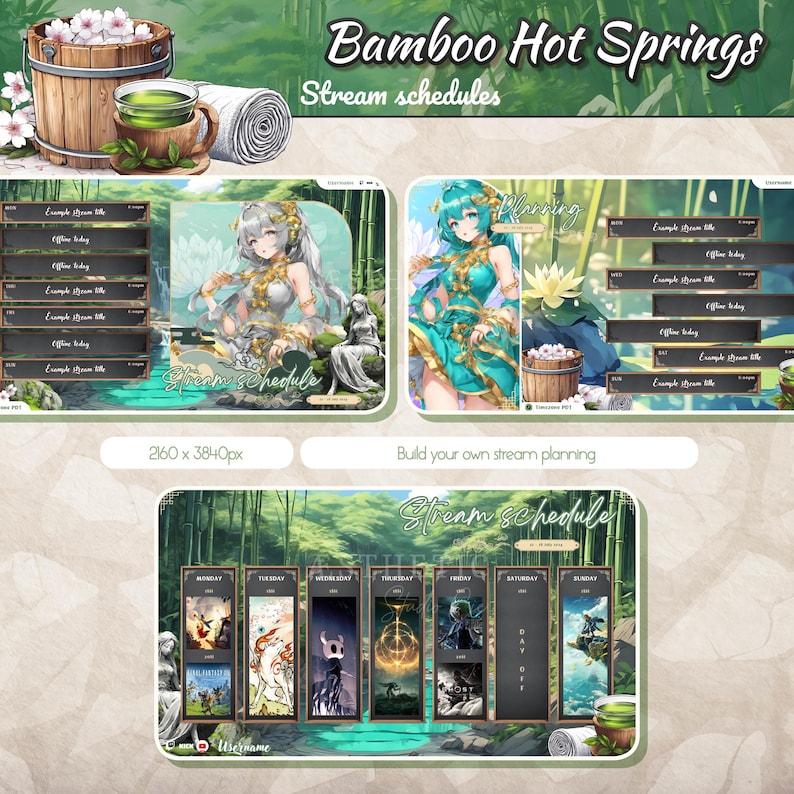 Bamboo Hot Springs Stream Schedule: Japanese Onsen Canva Template ...