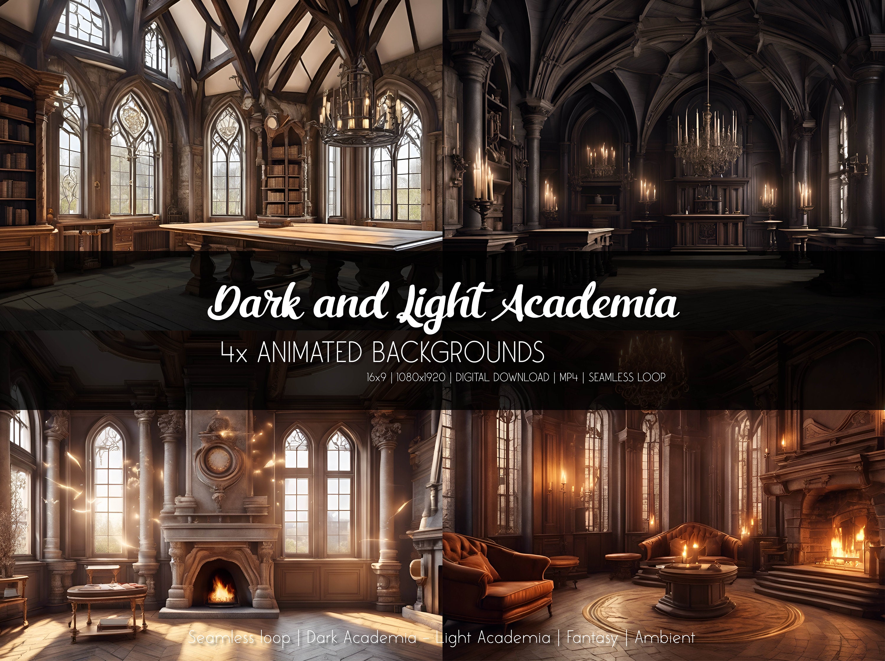 Dark Academia, Light Academia Bundle ANIMATED BACKGROUNDS Digital Wall Art Perfect for Twitch ...