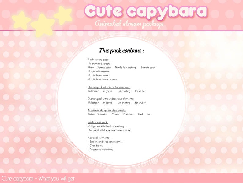 Lovely Capybara Twitch Animated Overlay Pack. Pastel Pink Stream ...