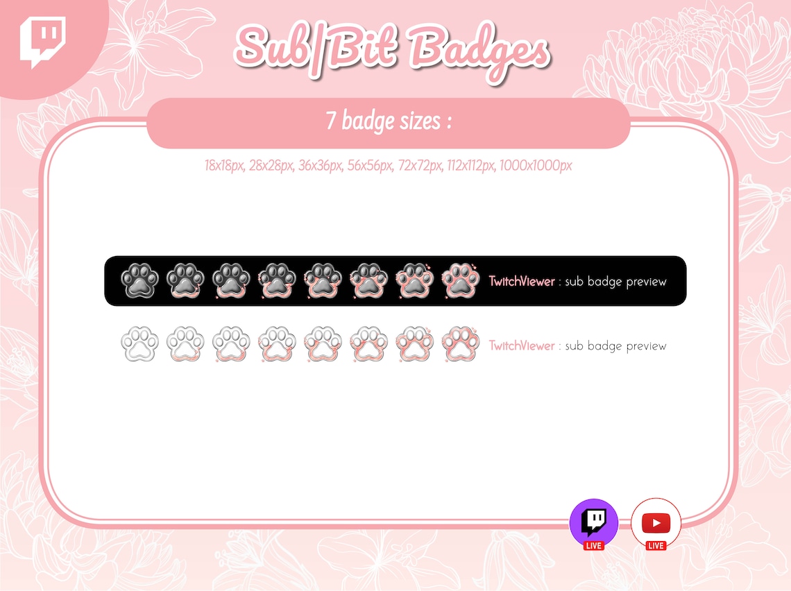 Cute Glass Cat Paw With Pastel Pink Liquid Twitch Badges Kitten Paw ...