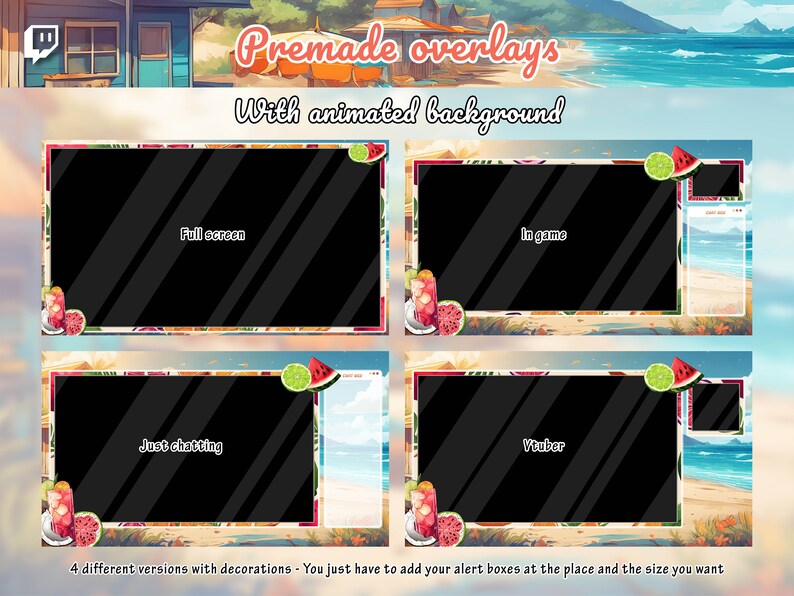 Summer Beach Twitch Animated Overlay Pack. Twitch Panels, Stream ...