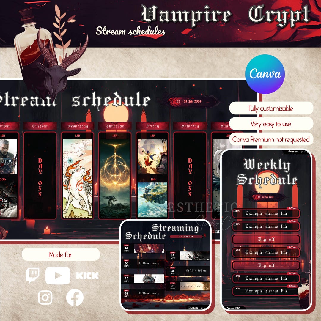 D&D Vampire Crypt Stream Schedule. Dungeon and Dragons Instagram and Twitch Schedule. Dark ...