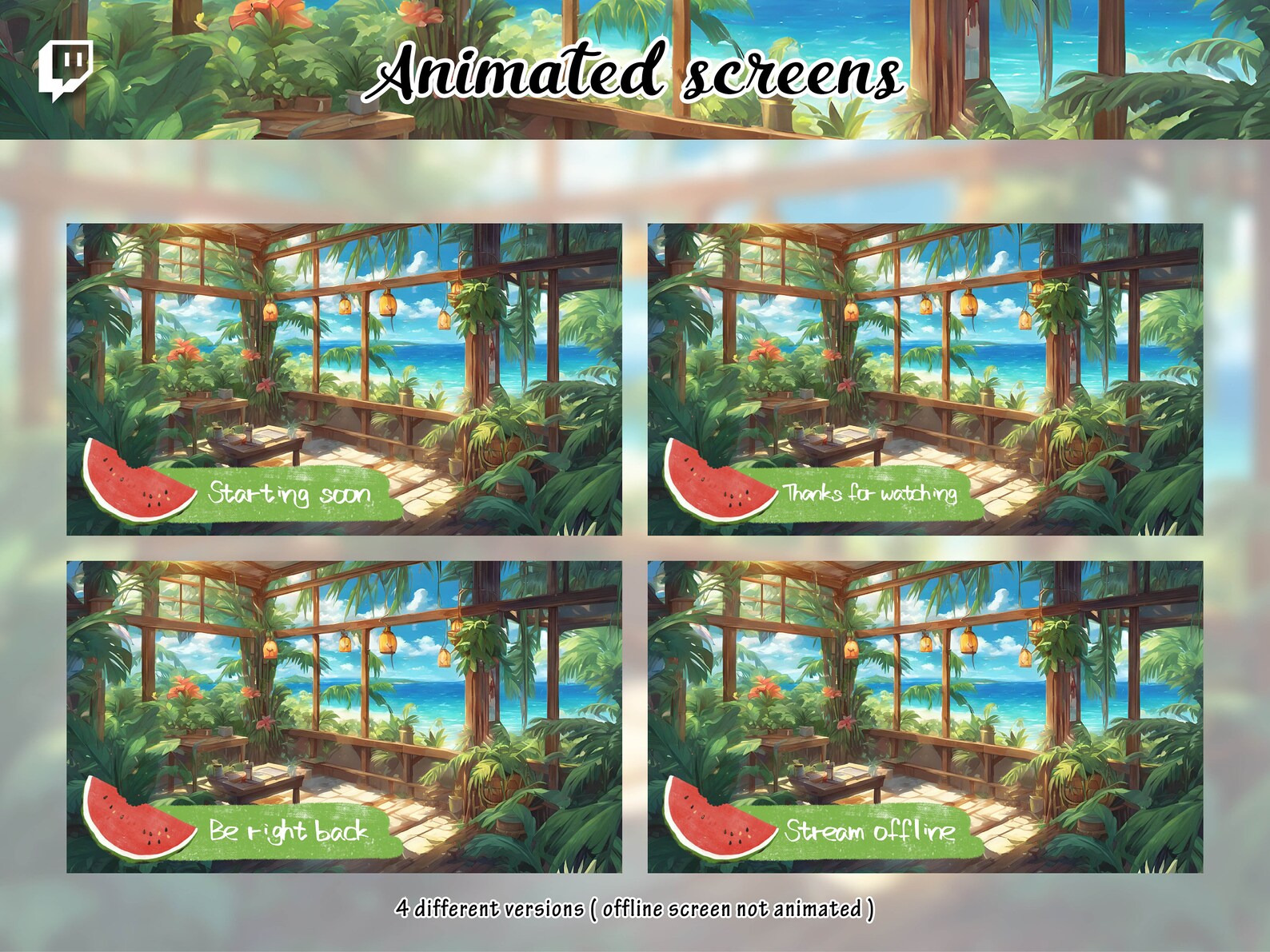 Summer Beach Twitch Animated Overlay Pack. Twitch Panels, Stream ...