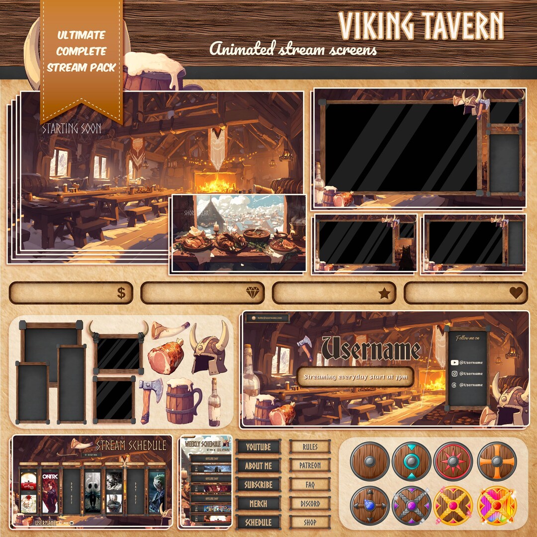 Viking Tavern D&D Full Stream Package: Animated Twitch Overlay (digital ...