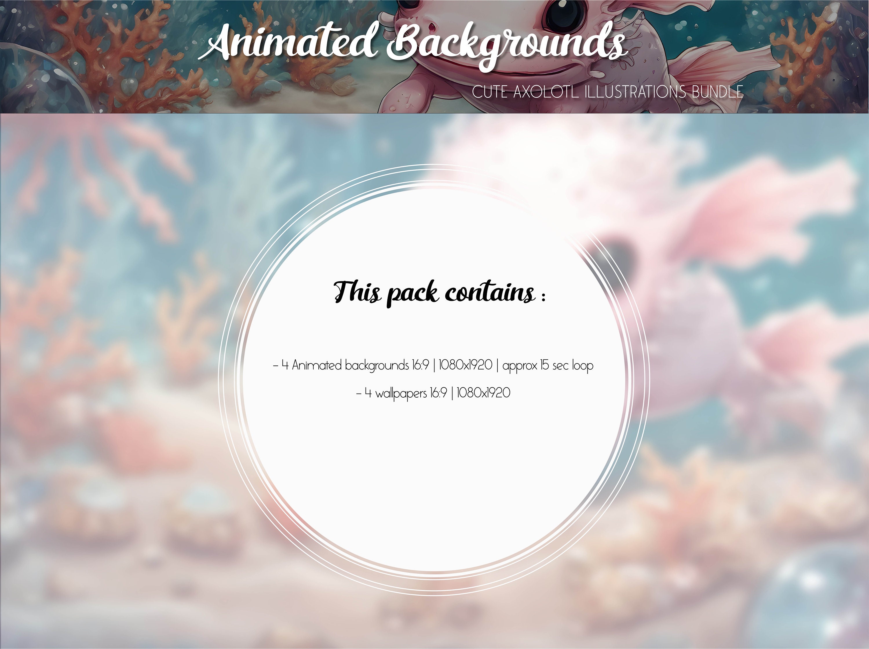 Cute Axolotl Bundle Animated Backgrounds Digital Wall Art For Twitch Background Vtuber Stream