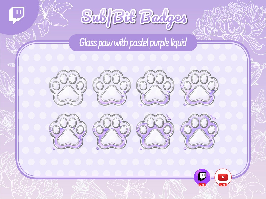 Cute Glass Cat Paw With Pastel Purple Liquid Twitch Badges | Kitten Paw ...