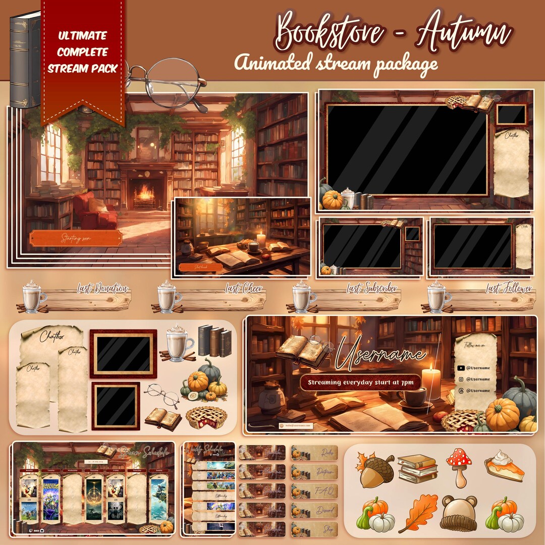 Cozy Autumn Bookstore ANIMATED STREAM PACKAGE : Fall Animated Twitch ...