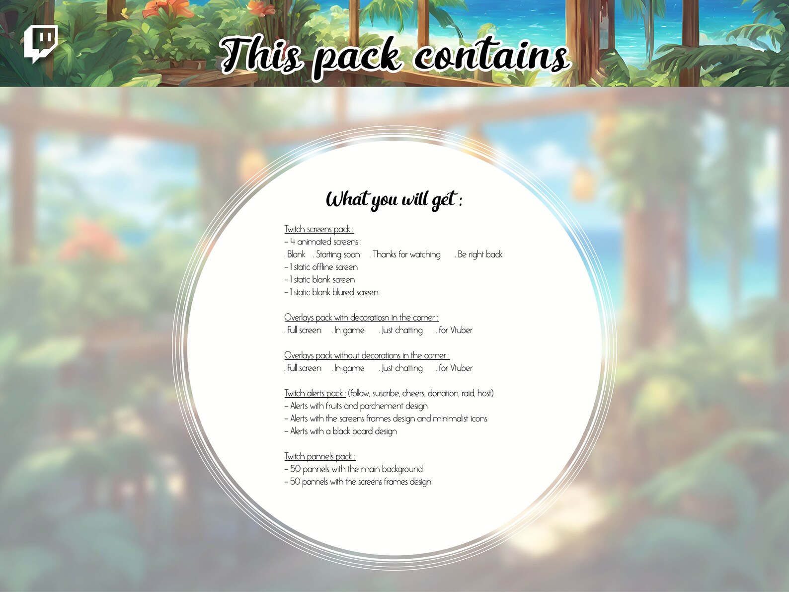 Summer Beach Twitch Animated Overlay Pack. Twitch Panels, Stream ...