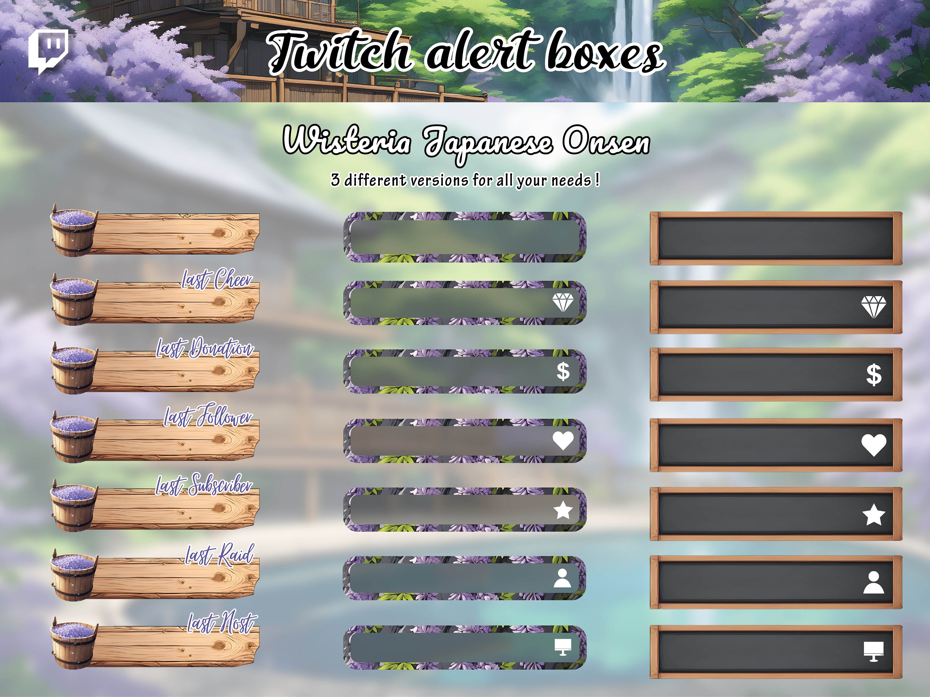 Wisteria Japanese Onsen Twitch Animated Overlay Pack. Twitch Panels ...