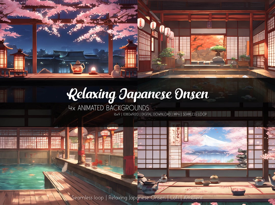 Japanese Onsen Bundle ANIMATED BACKGROUNDS | Lofi Art Digital Wall Art Perfect for Twitch ...
