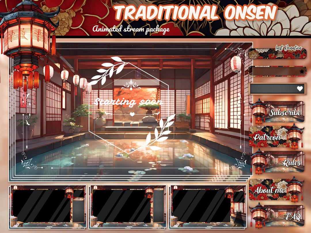 Samurai Japanese Onsen Animated Stream Package : Traditional Hot ...