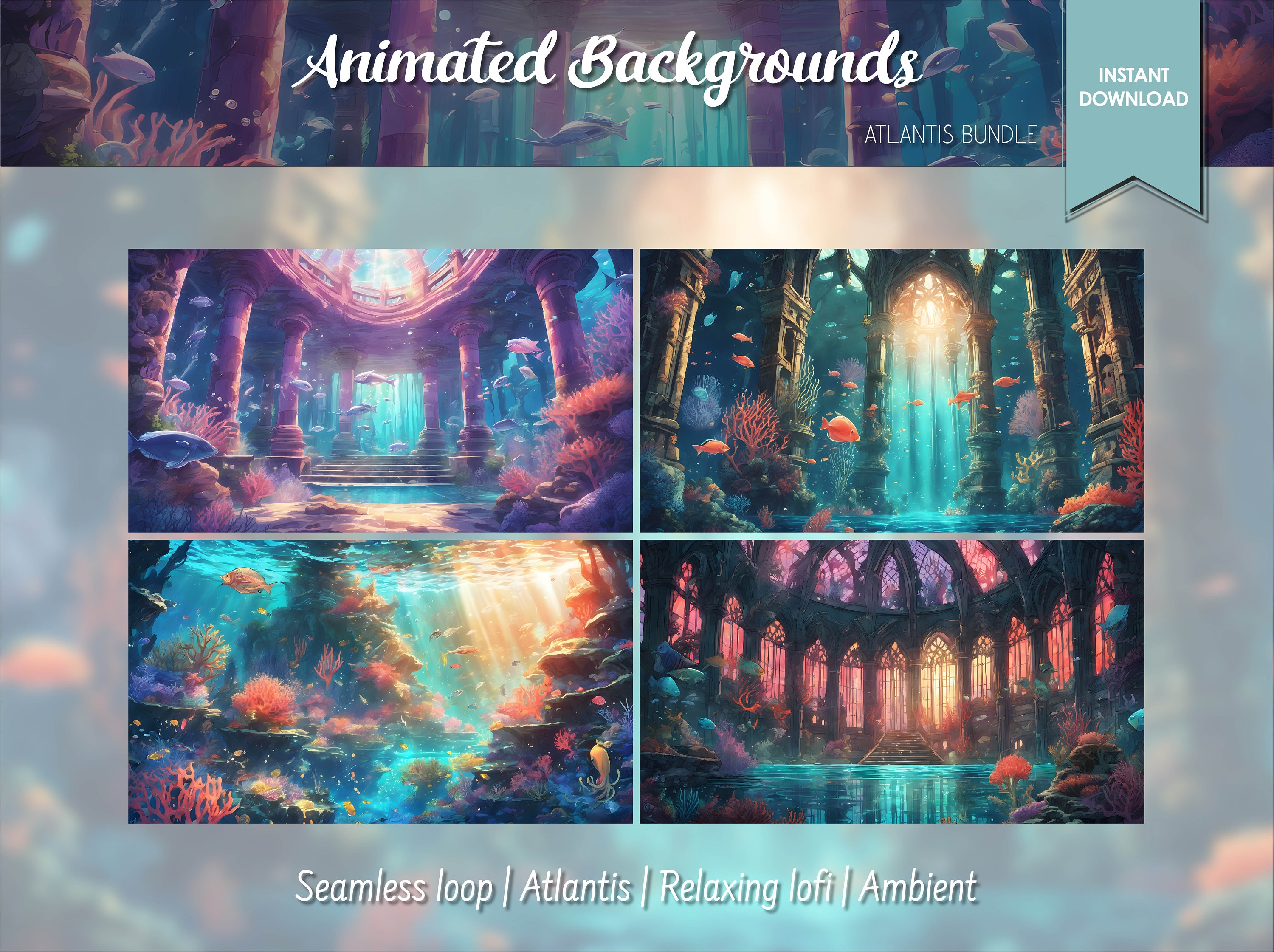 Atlantis Bundle ANIMATED BACKGROUNDS Lofi Art Digital Wall Art for ...