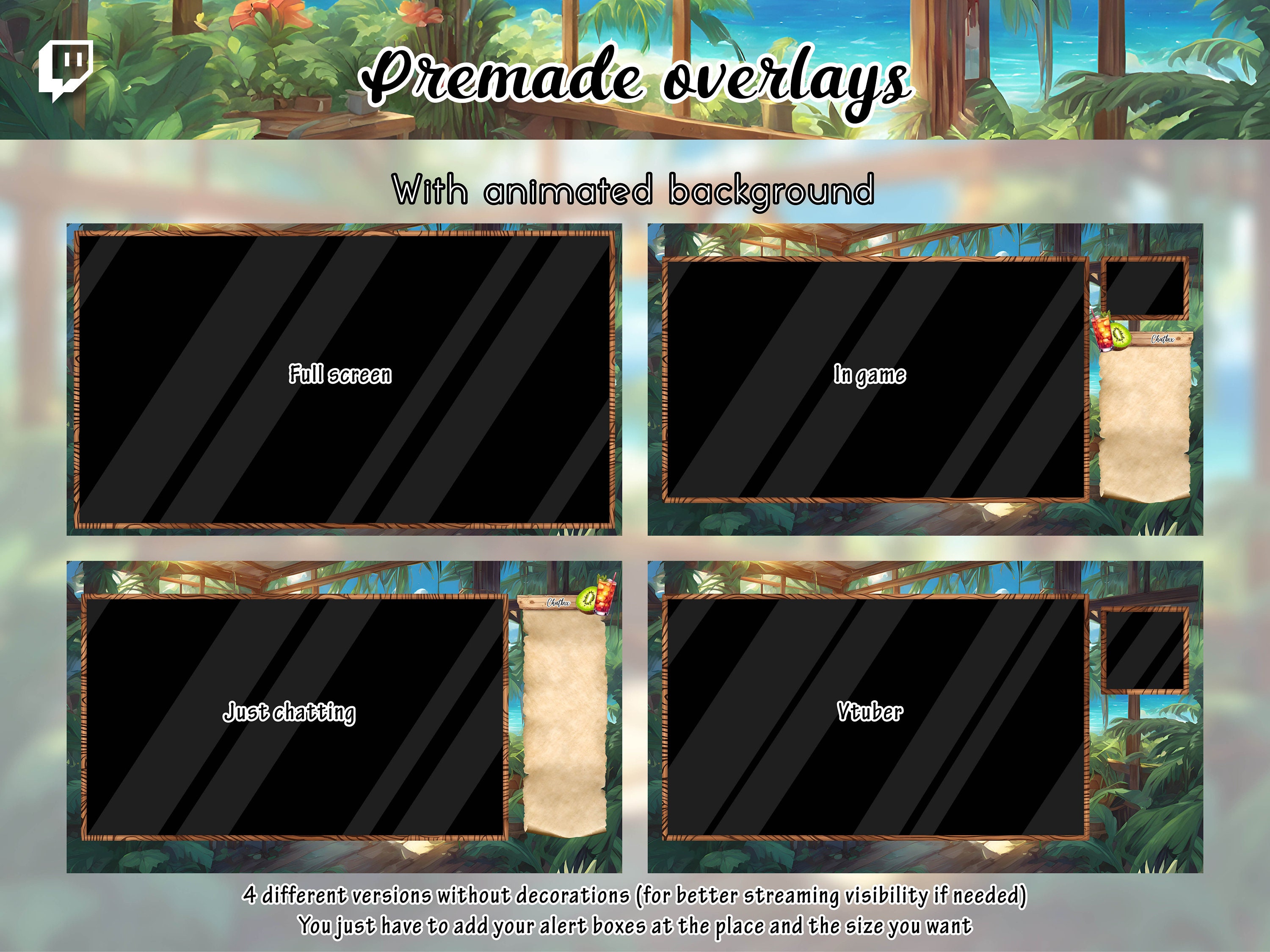 Summer Beach Twitch Animated Overlay Pack. Twitch Panels, Stream ...