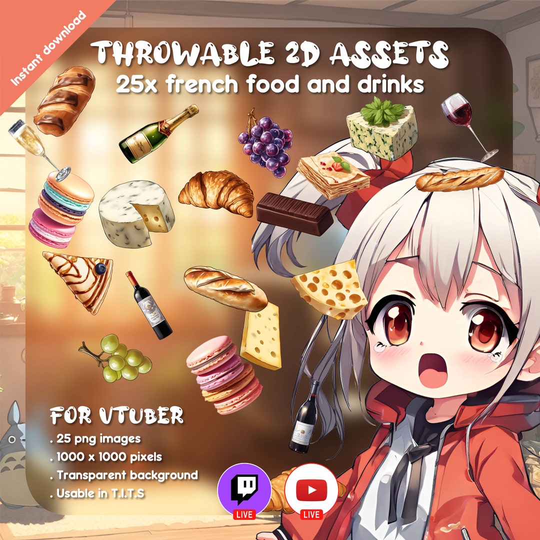 25 French Food Vtuber Throwables: 2D Stream Assets (digital Download ...