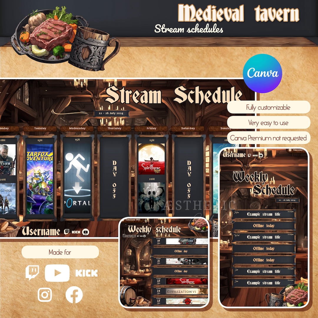 Medieval Tavern Stream Schedule: D&D Twitch, Instagram (canva Template ...