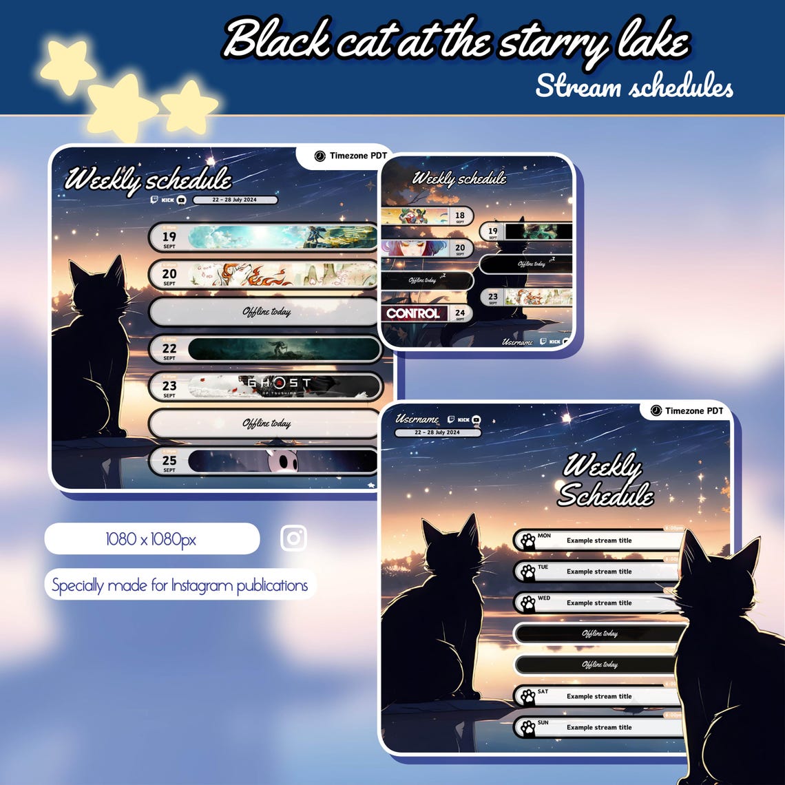 Black Cat Stream Schedule Template: Twitch & Instagram Planner (canva ...