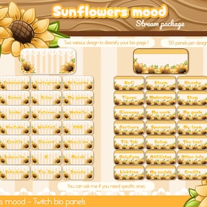 No AI Cute Sunflower Twitch Overlay Pack. Dandelion Stream Package ...