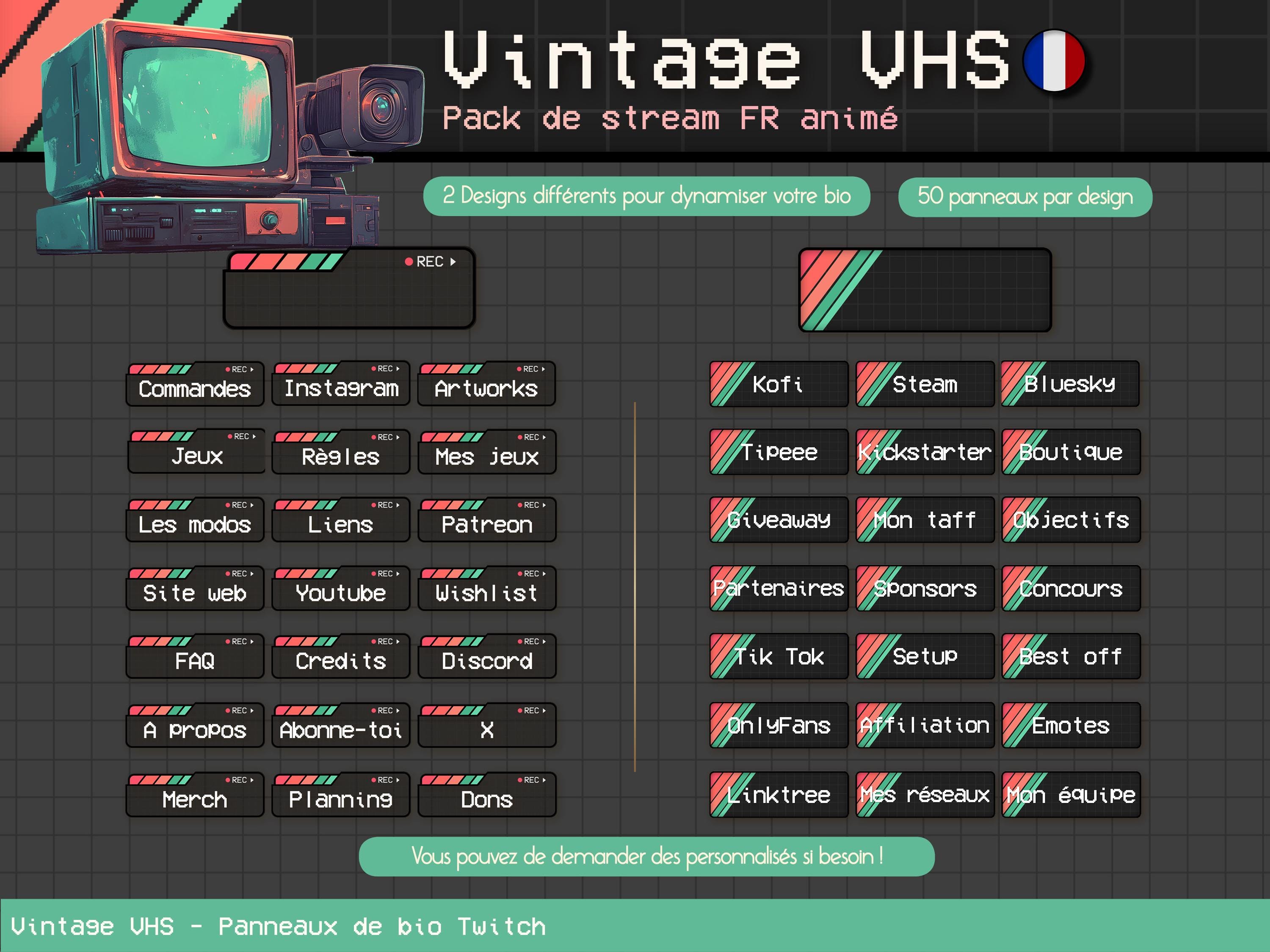 Retro Analog Horror Twitch Stream Package FRENCH : Vintage VHS Animated ...