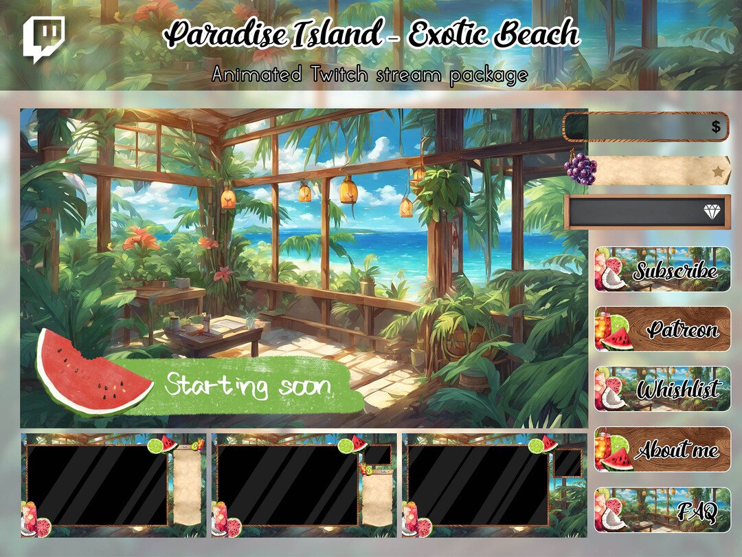 Summer Beach Twitch Animated Overlay Pack. Twitch Panels, Stream ...