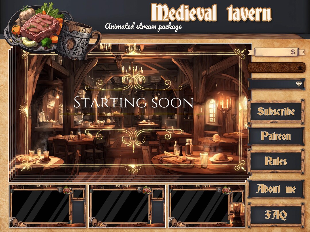 D&D Medieval Tavern Twitch Animated Overlay Pack. Fantasy Twitch Panels, Dungeon and Dragons ...