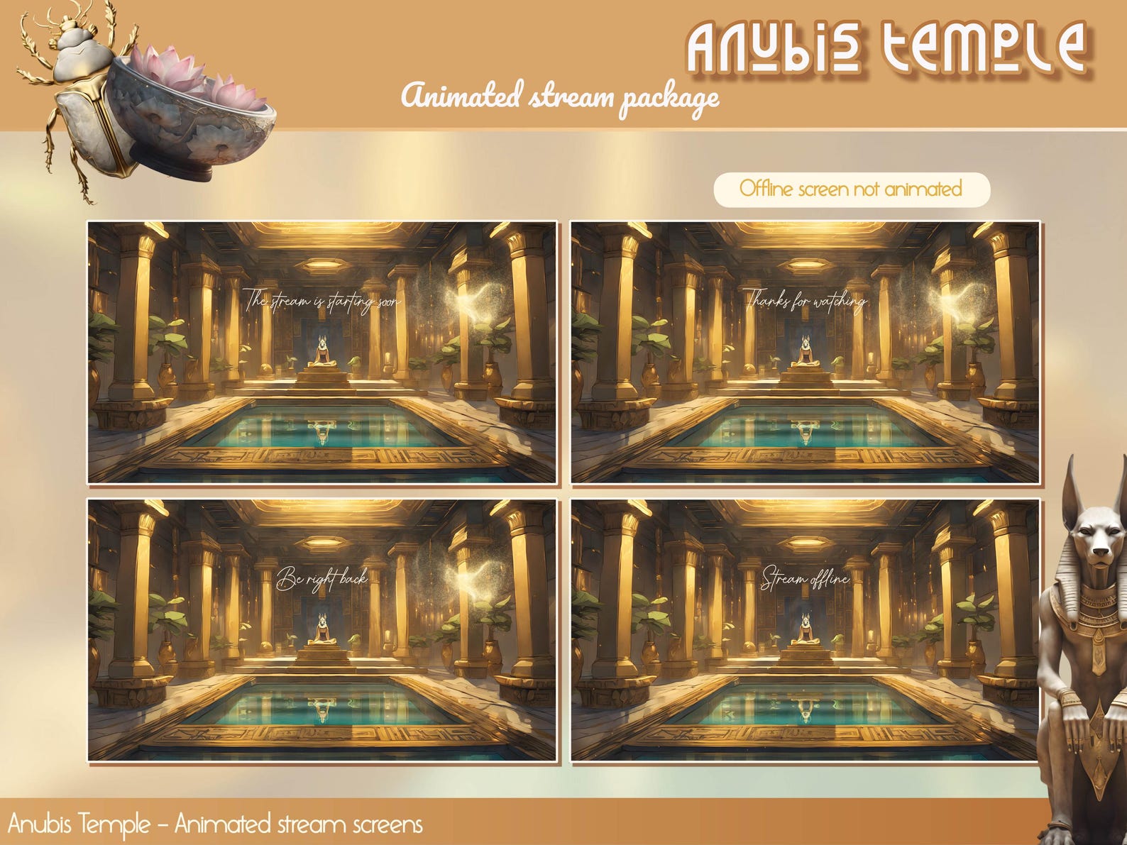 Anubis Temple Twitch Stream Package: Egyptian Vtuber Overlay (digital ...