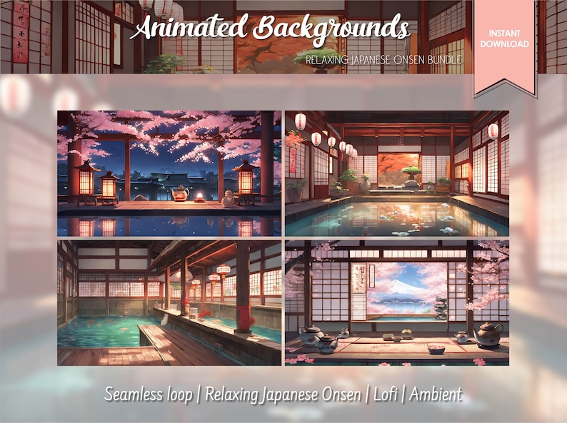 Japanese Onsen Animated Backgrounds: Samurai Hot Springs Lofi Stream ...