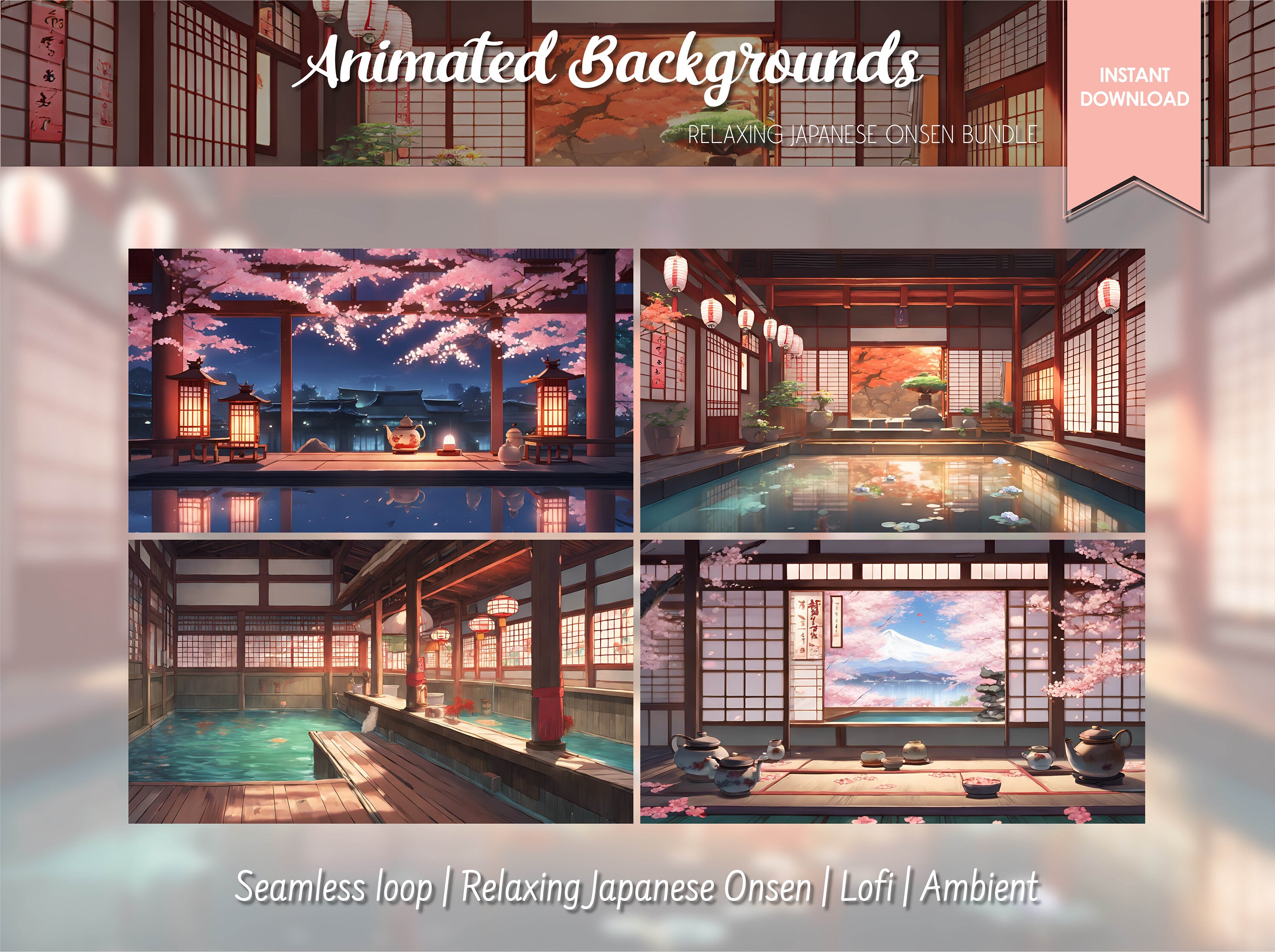 Japanese Onsen Twitch / Youtube / Kick Animated Backgrounds: Samurai ...