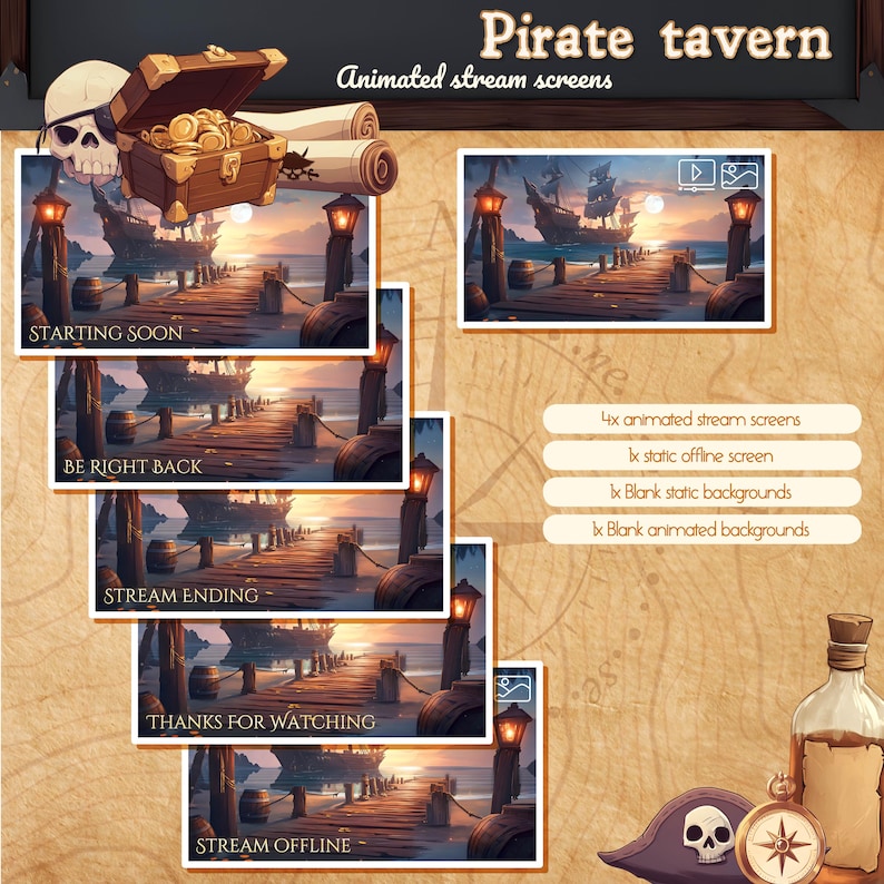 Pirate Tavern Animated Stream Screens: D&D Twitch Background (digital ...